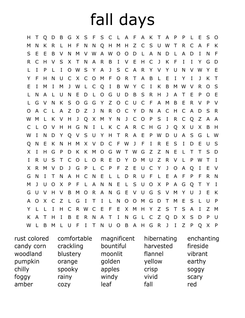 Fall Word Search WordMint
