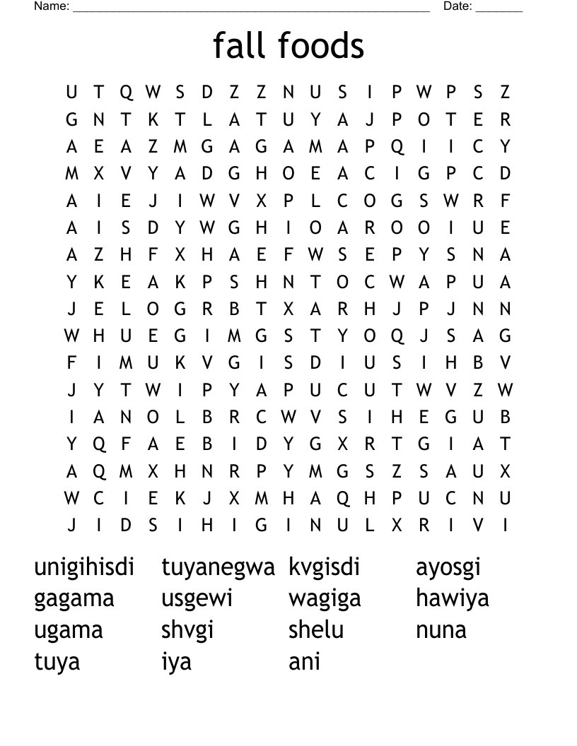 fall foods Word Search - WordMint
