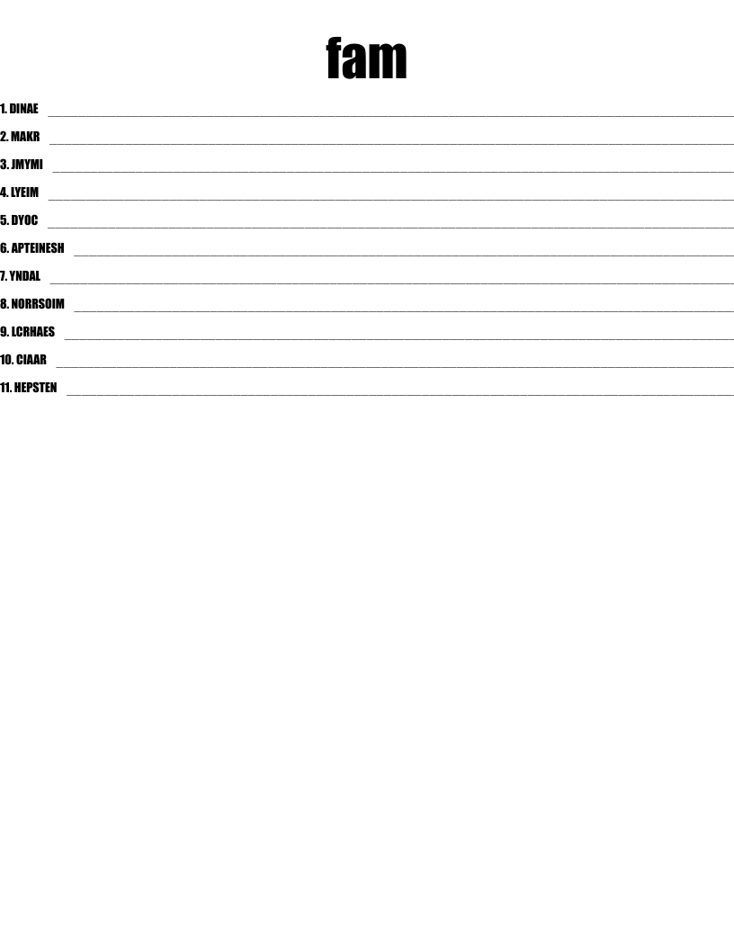 fam Word Scramble - WordMint
