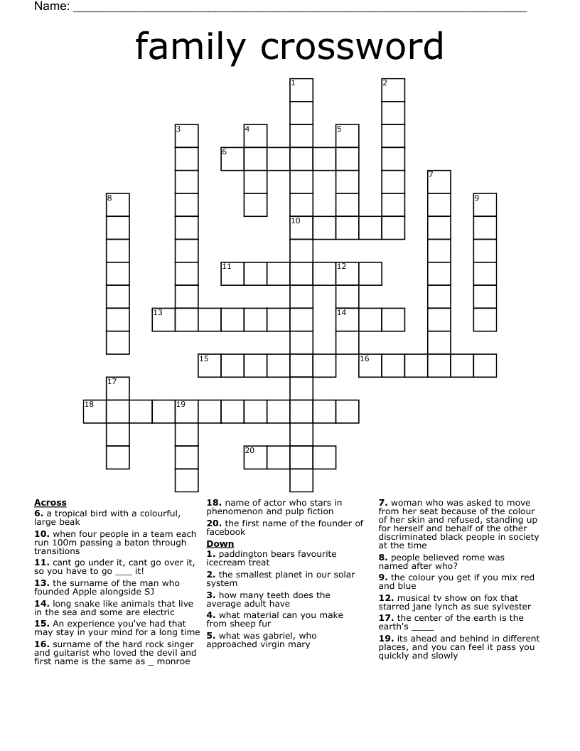 family crossword - WordMint