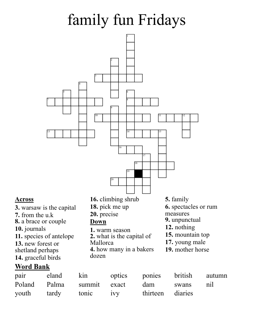family fun Fridays Crossword - WordMint