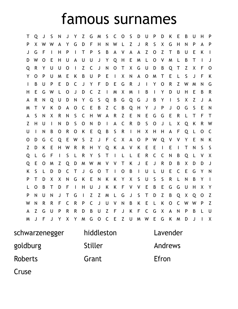 Famous Surnames Word Search WordMint famous-surnames-word-search-wordmint