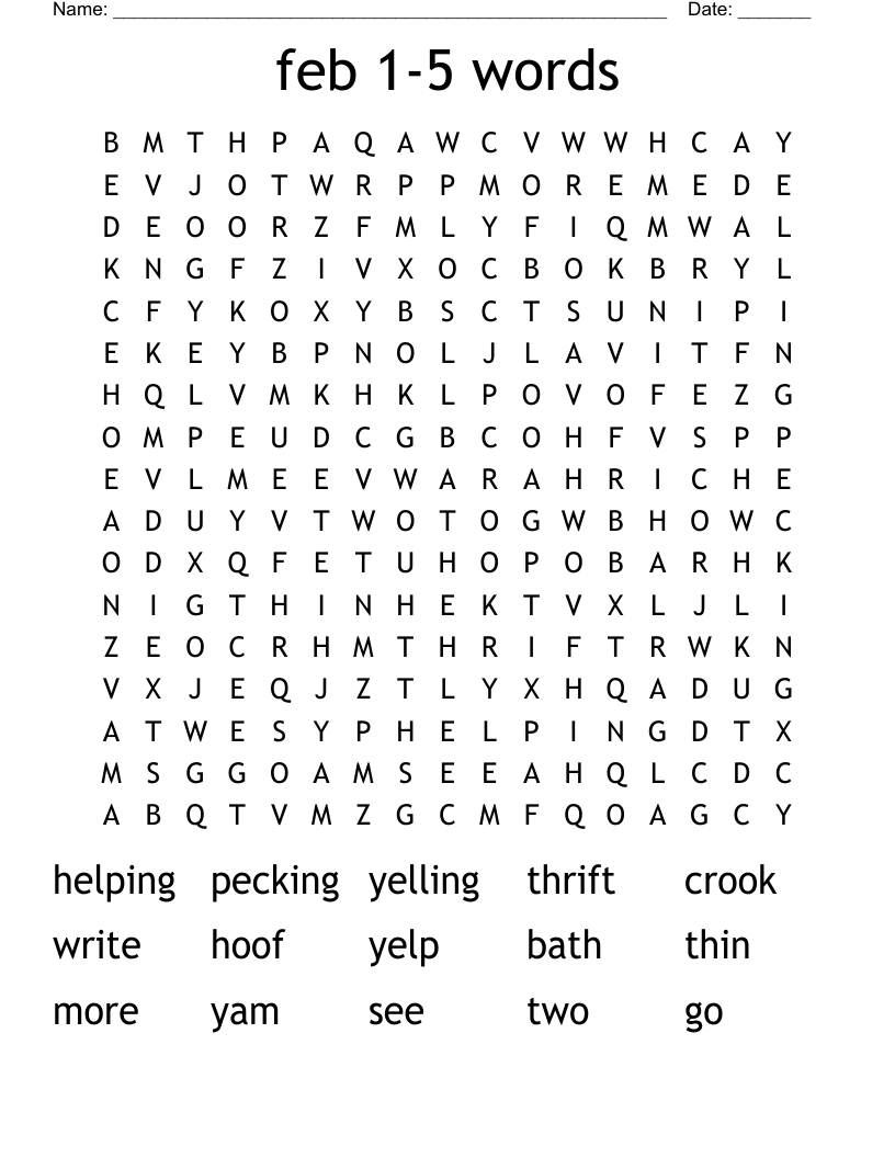 feb 1-5 words Word Search - WordMint