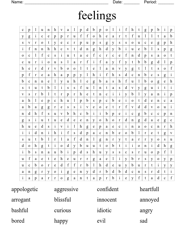 Feelings Word Search WordMint