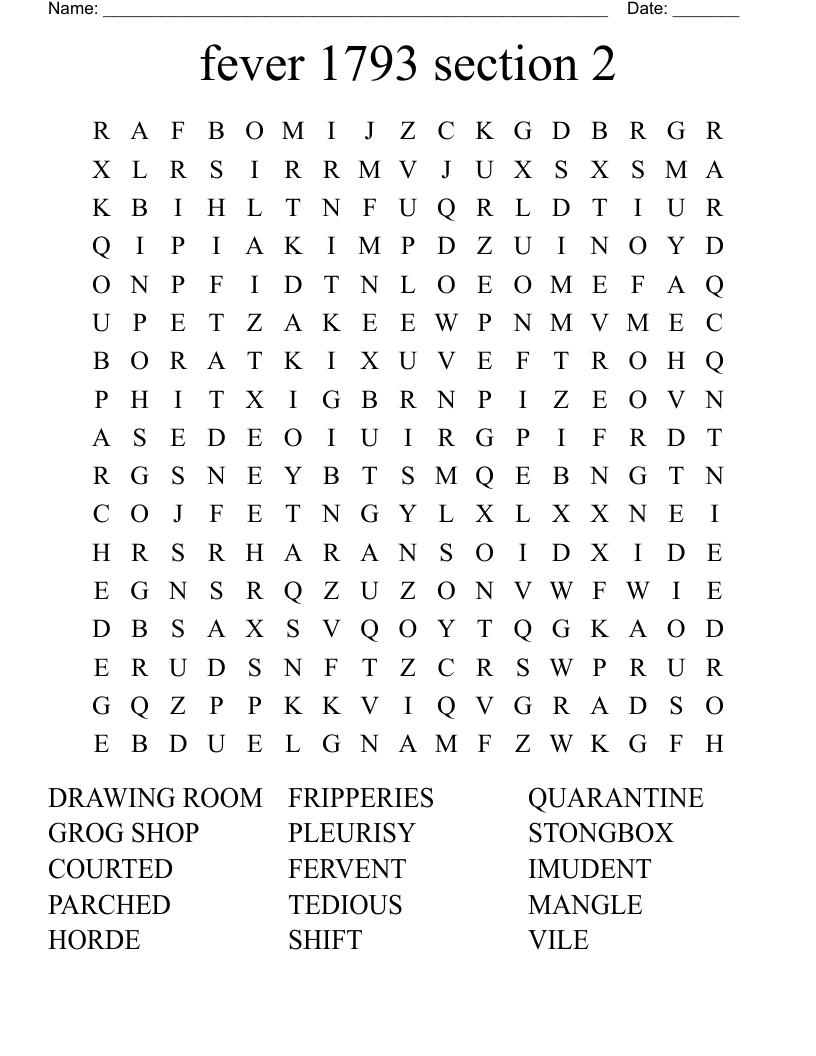 fever 1793 section 2 Word Search - WordMint