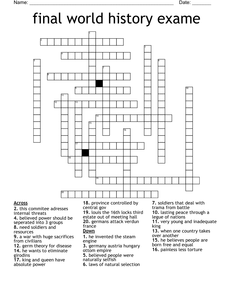 final world history exame Crossword - WordMint