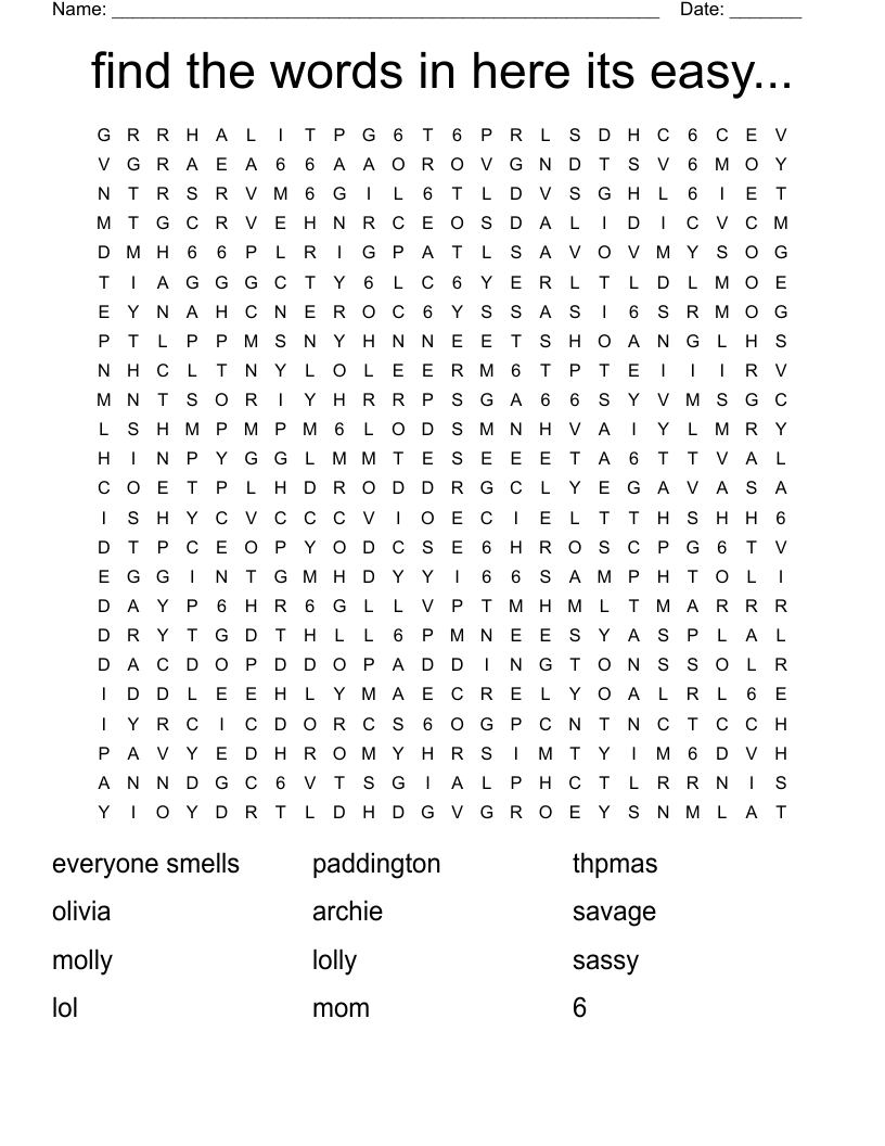 find the words in here its easy... Word Search - WordMint