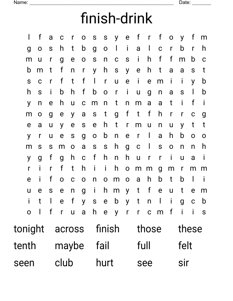 finish-drink Word Search - WordMint