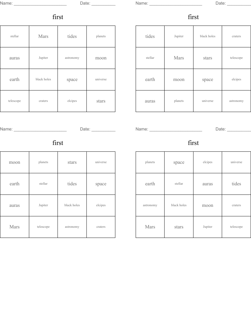 first Bingo Cards - WordMint