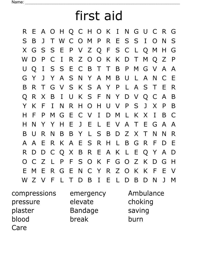 first aid Word Search - WordMint