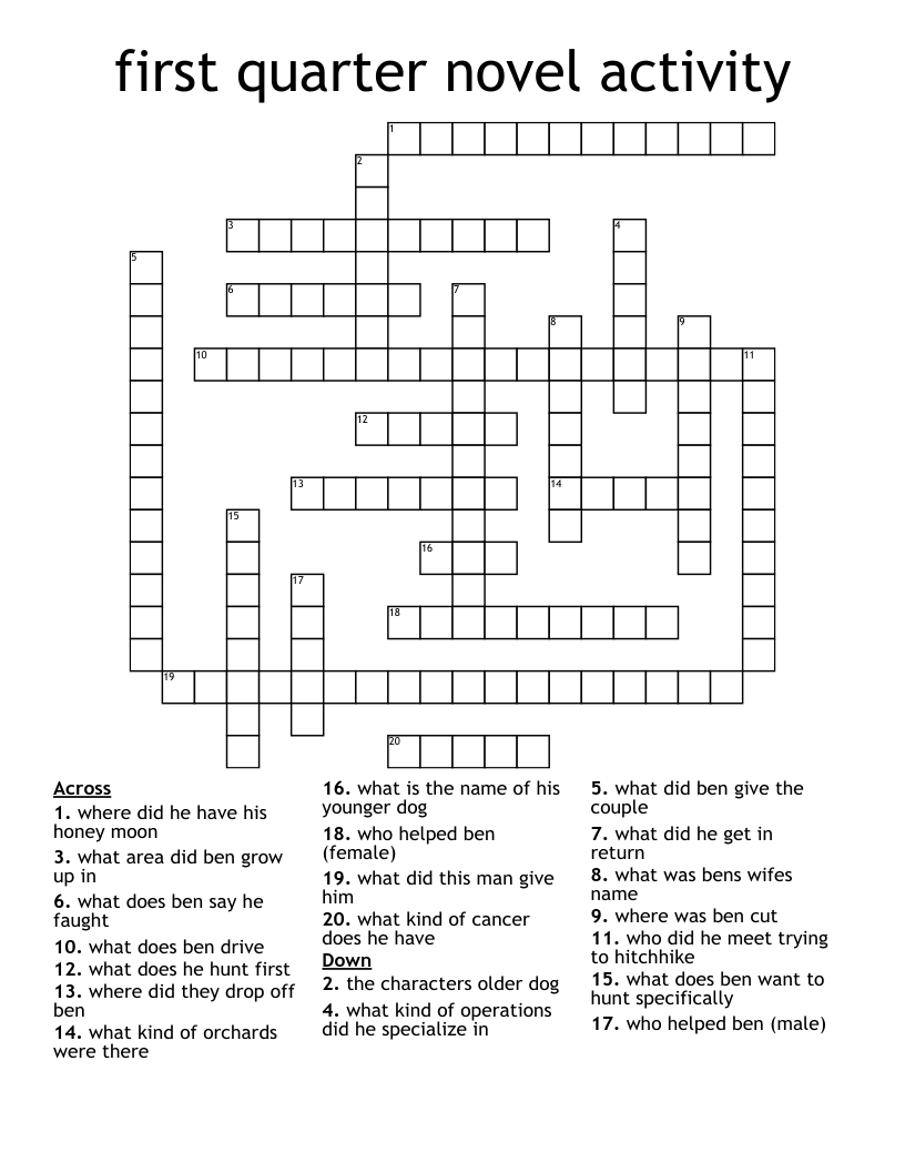 First Quarter Novel Activity Crossword WordMint
