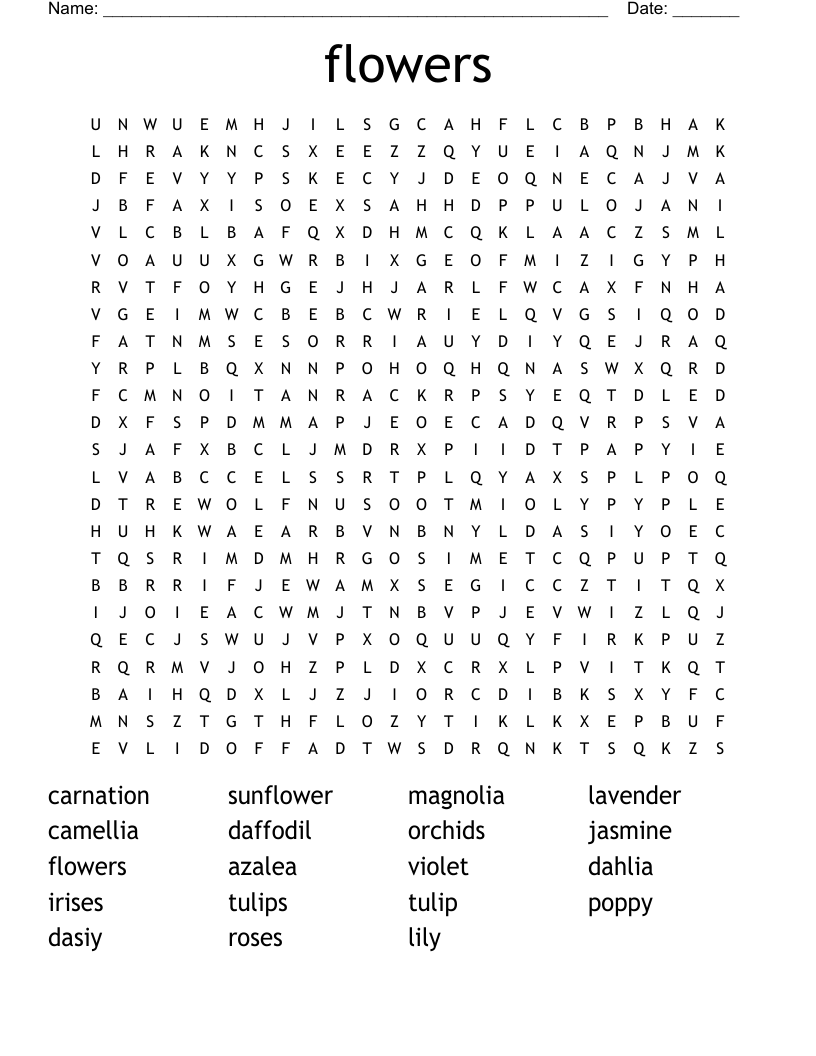 Flowers Word Search WordMint