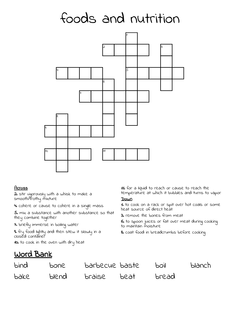 foods and nutrition Crossword - WordMint