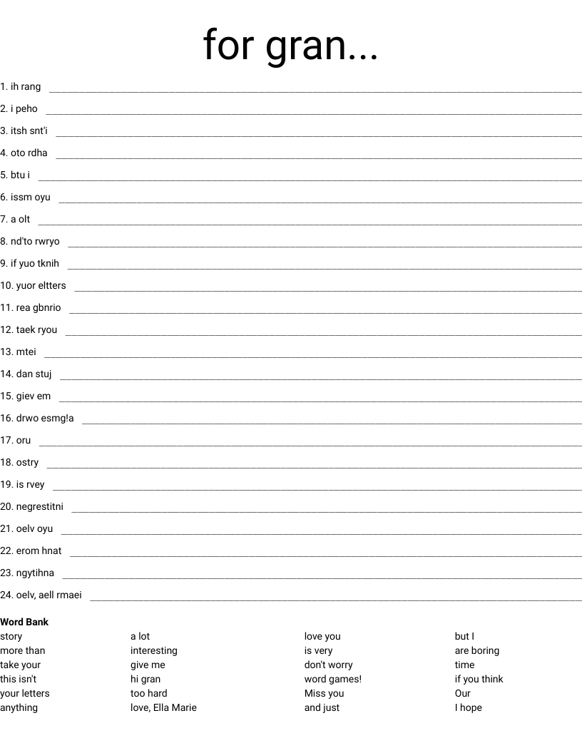 for gran... Word Scramble - WordMint