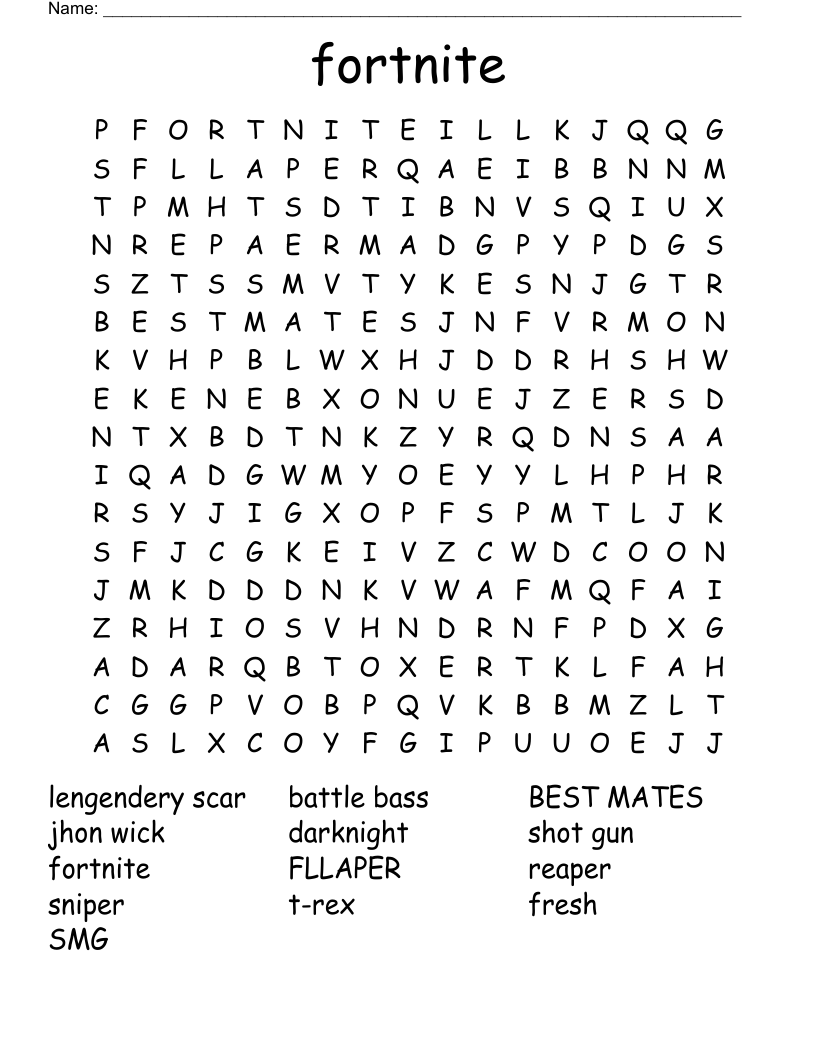 fortnite Word Search - WordMint
