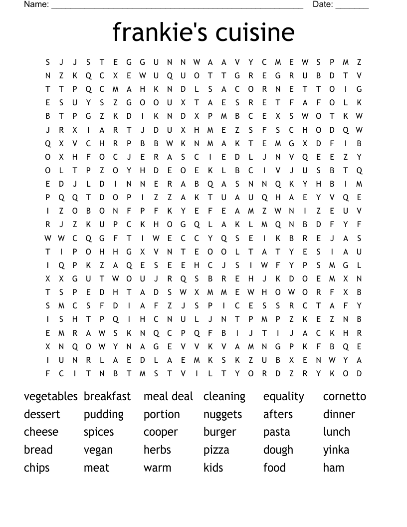 frankie's cuisine Word Search - WordMint