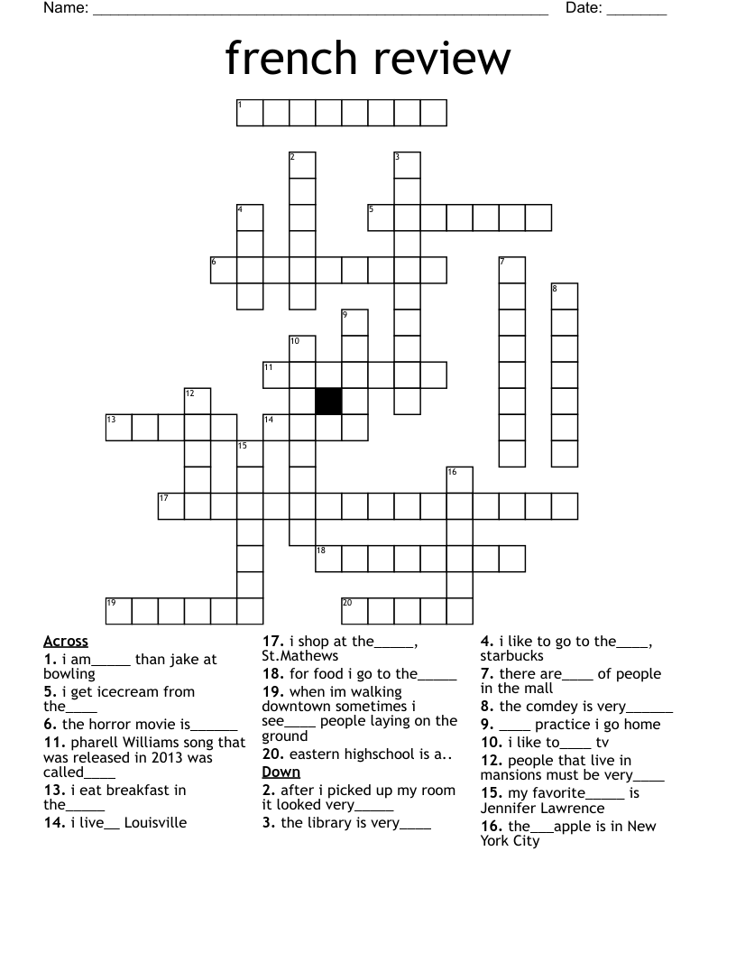 french review Crossword - WordMint