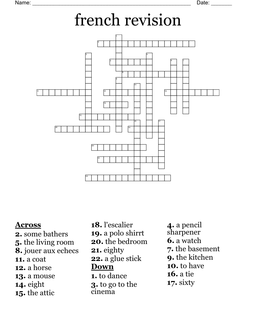 french revision Crossword - WordMint