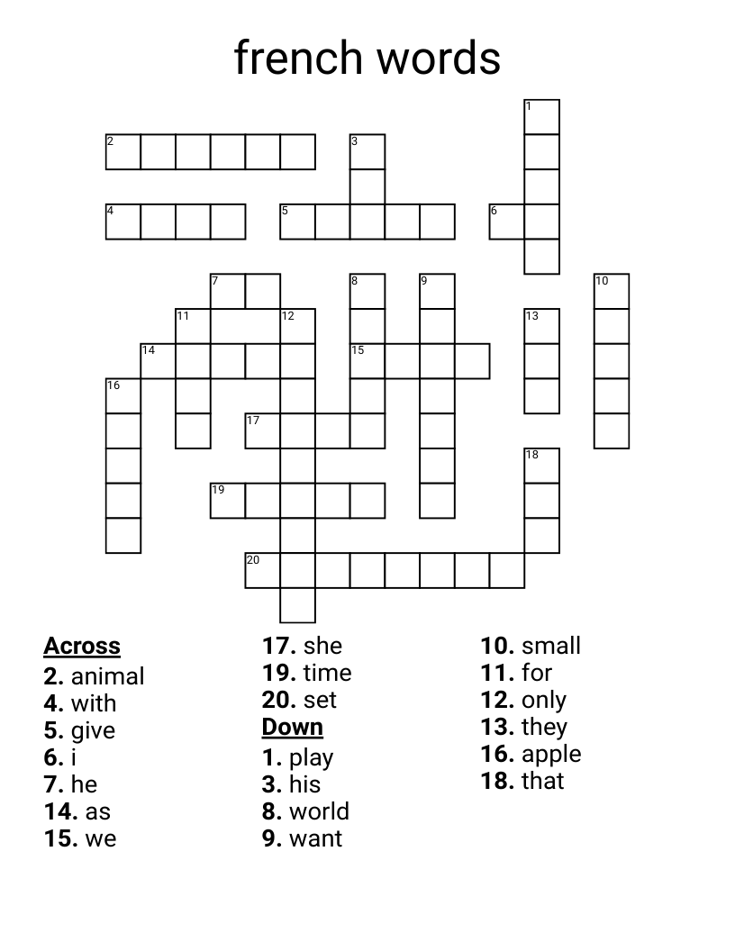 french words Crossword - WordMint