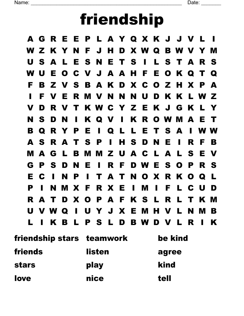 friendship Word Search - WordMint