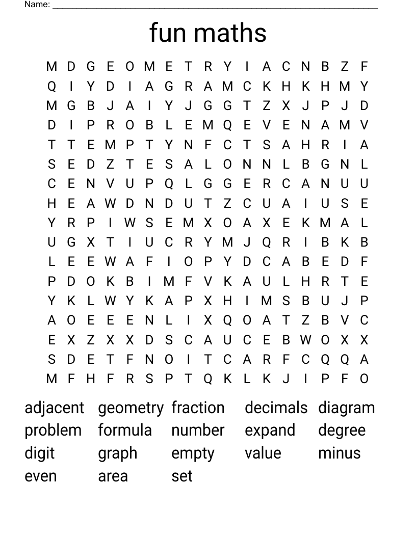 fun maths Word Search - WordMint