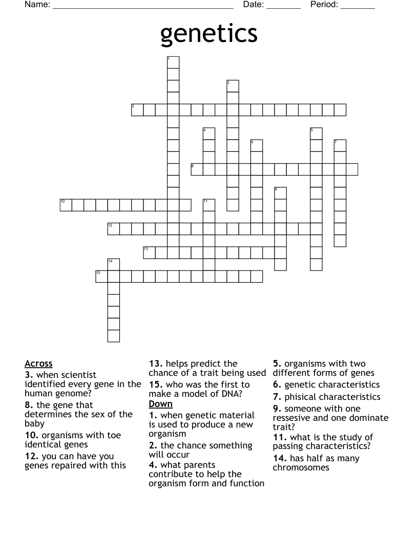 genetics Crossword - WordMint