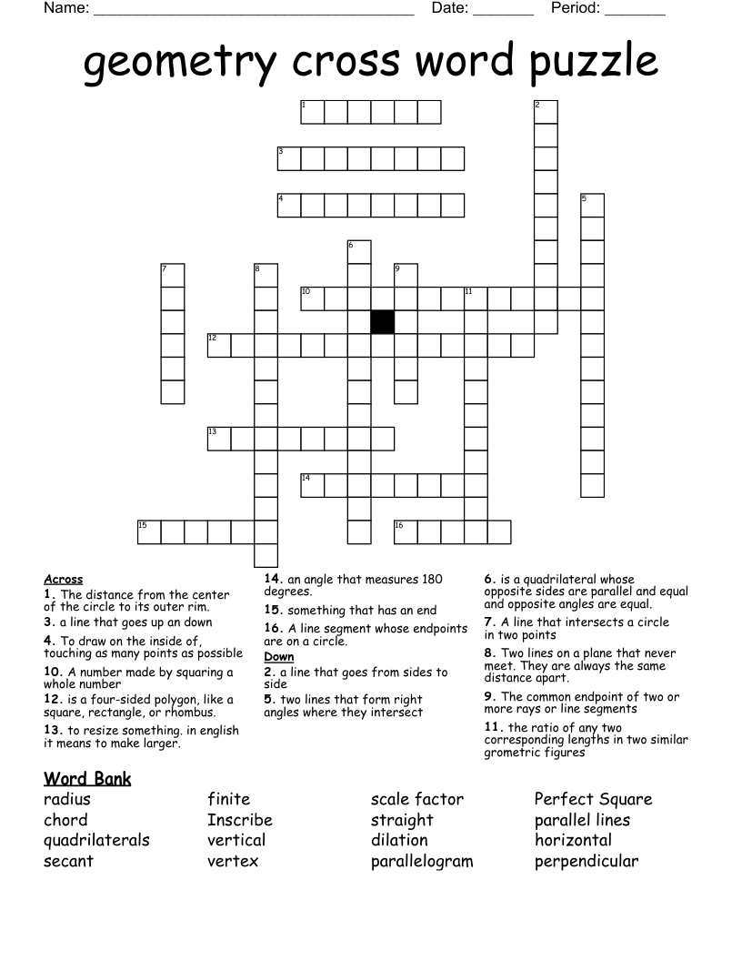 geometry cross word puzzle - WordMint