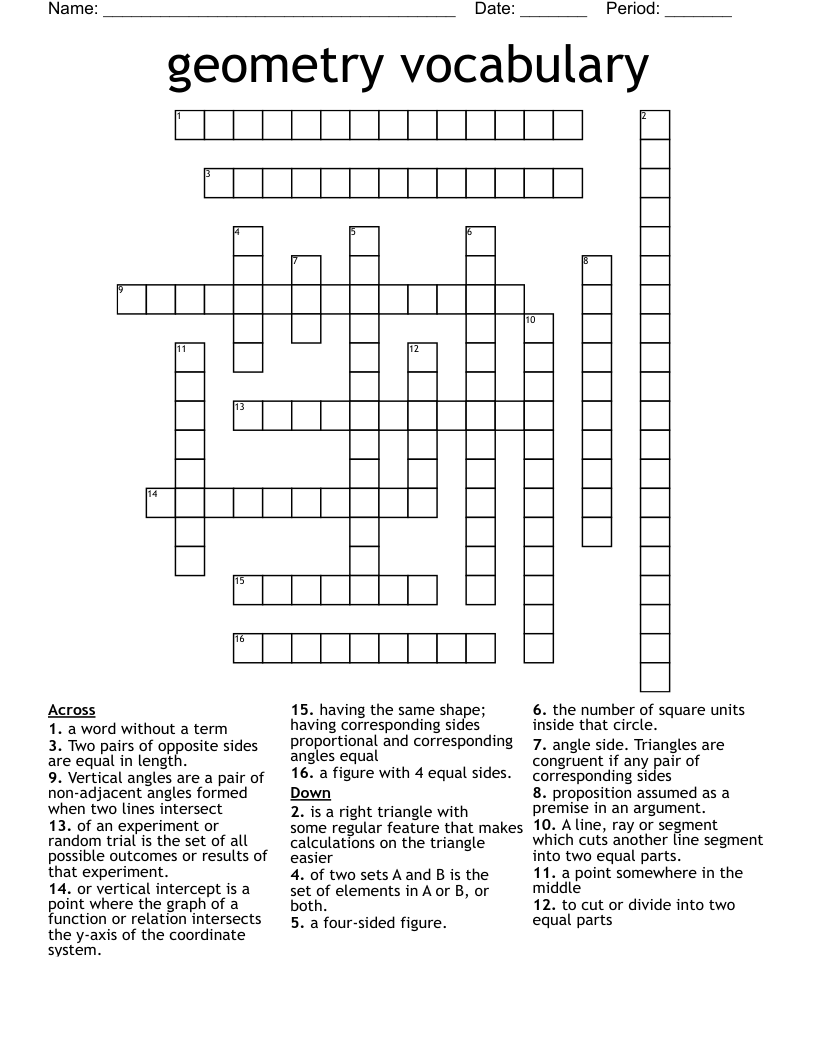 geometry vocabulary Crossword - WordMint