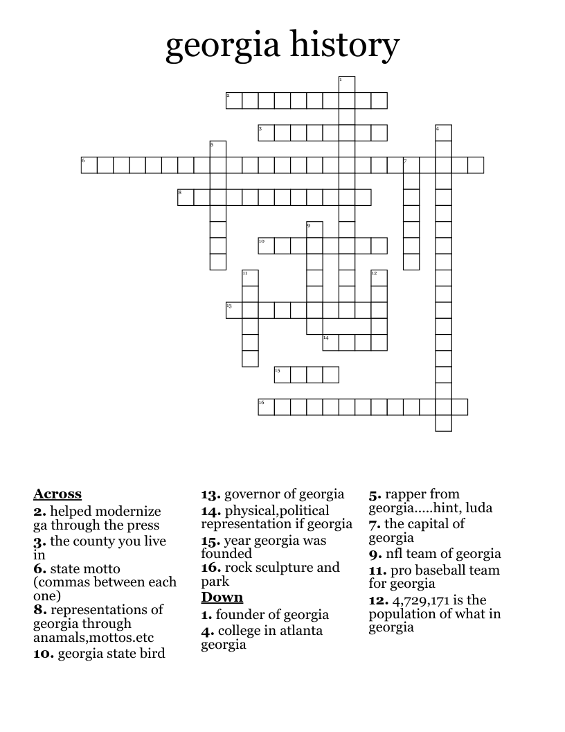 georgia history Crossword - WordMint