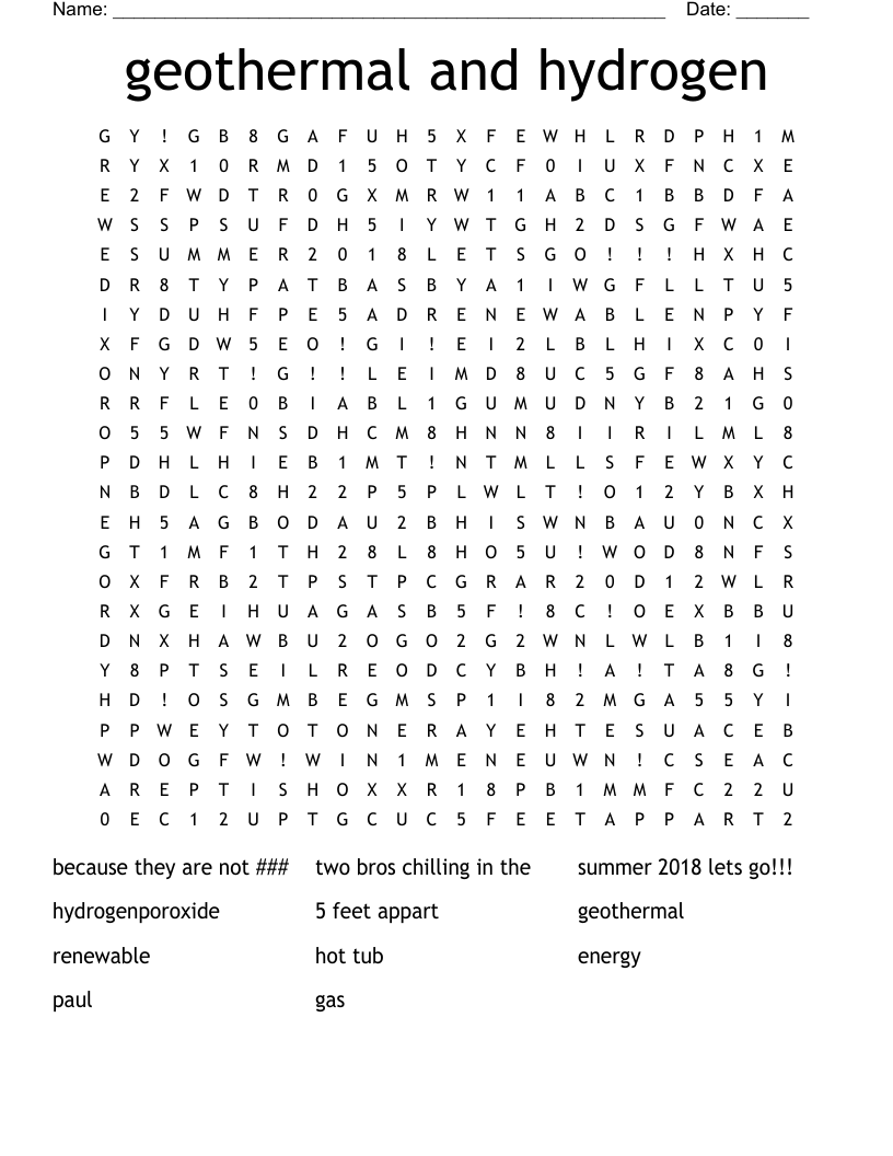 geothermal and hydrogen Word Search - WordMint
