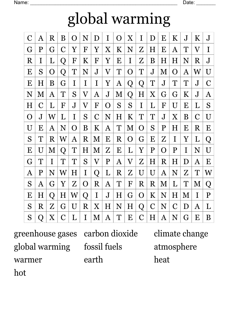 global warming Word Search - WordMint