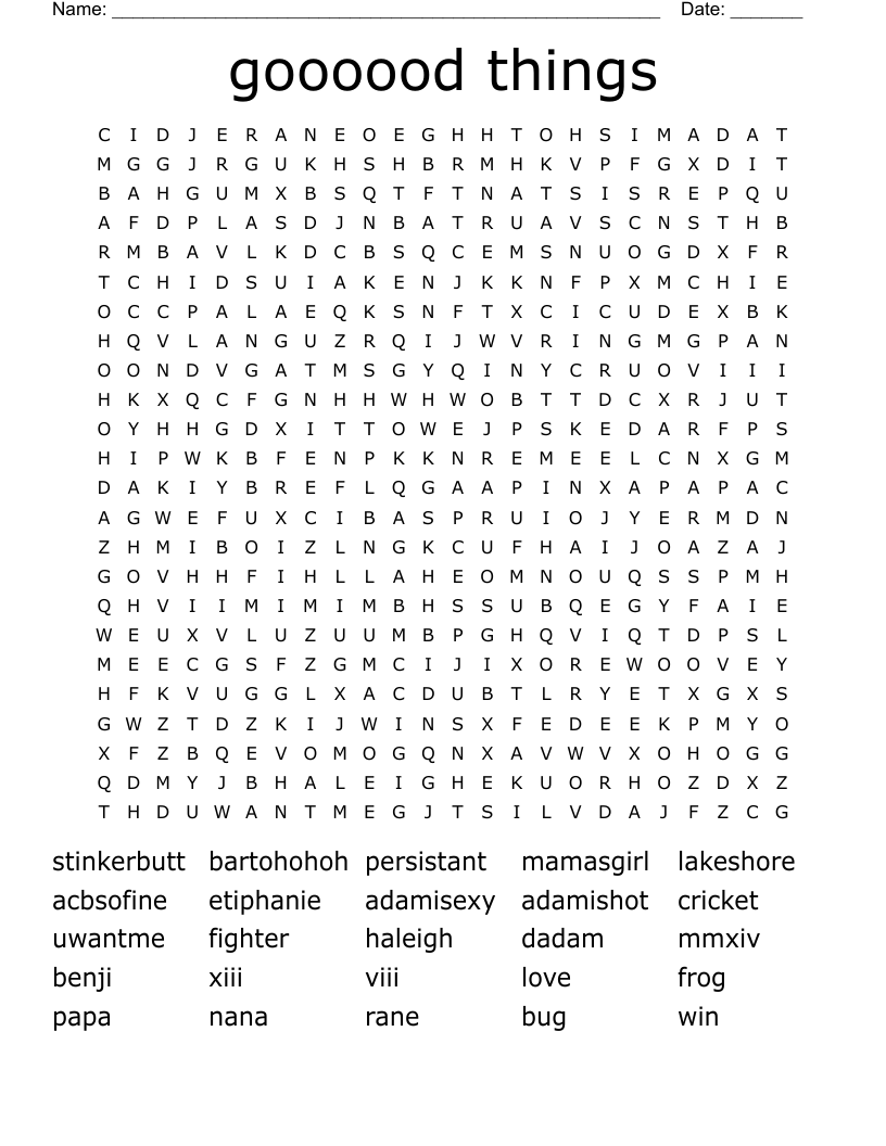 goooood things Word Search - WordMint