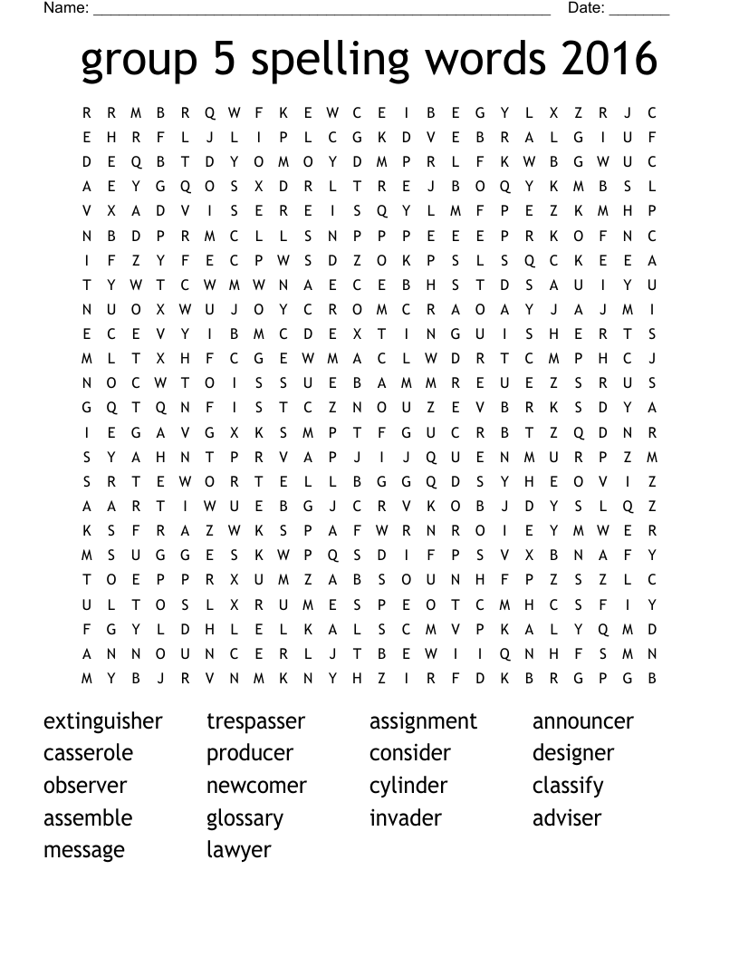group 5 spelling words 2016 Word Search - WordMint