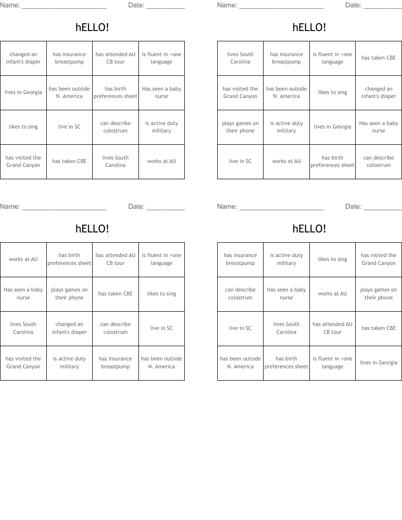 hELLO! Bingo Cards - WordMint
