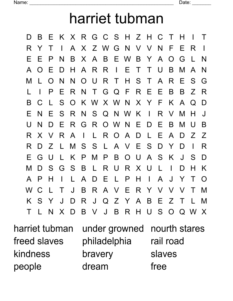harriet tubman Word Search - WordMint