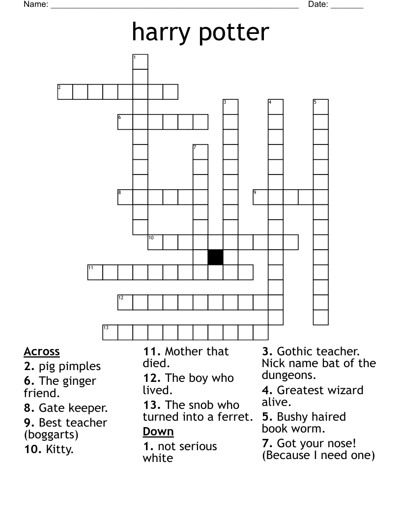 harry potter Crossword - WordMint