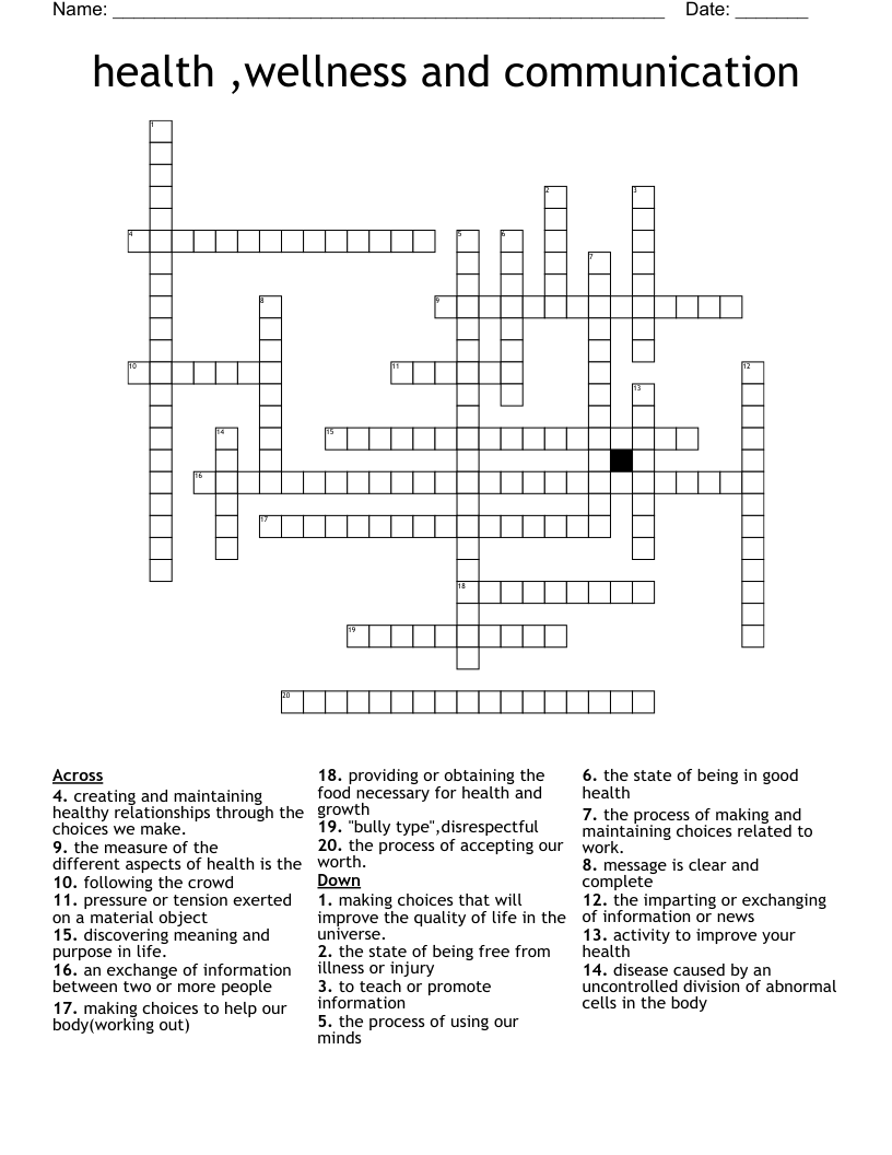health ,wellness and communication Crossword - WordMint