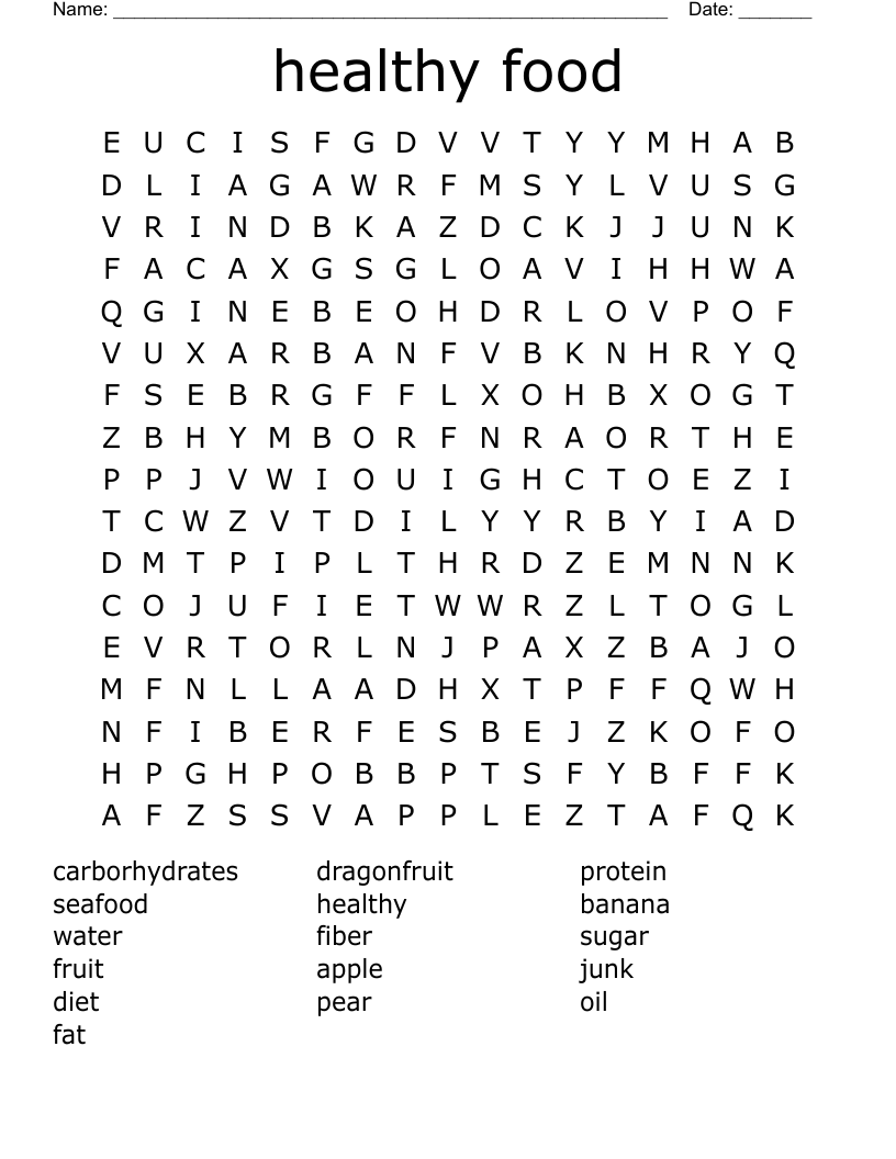 Healthy Food Word Search WordMint