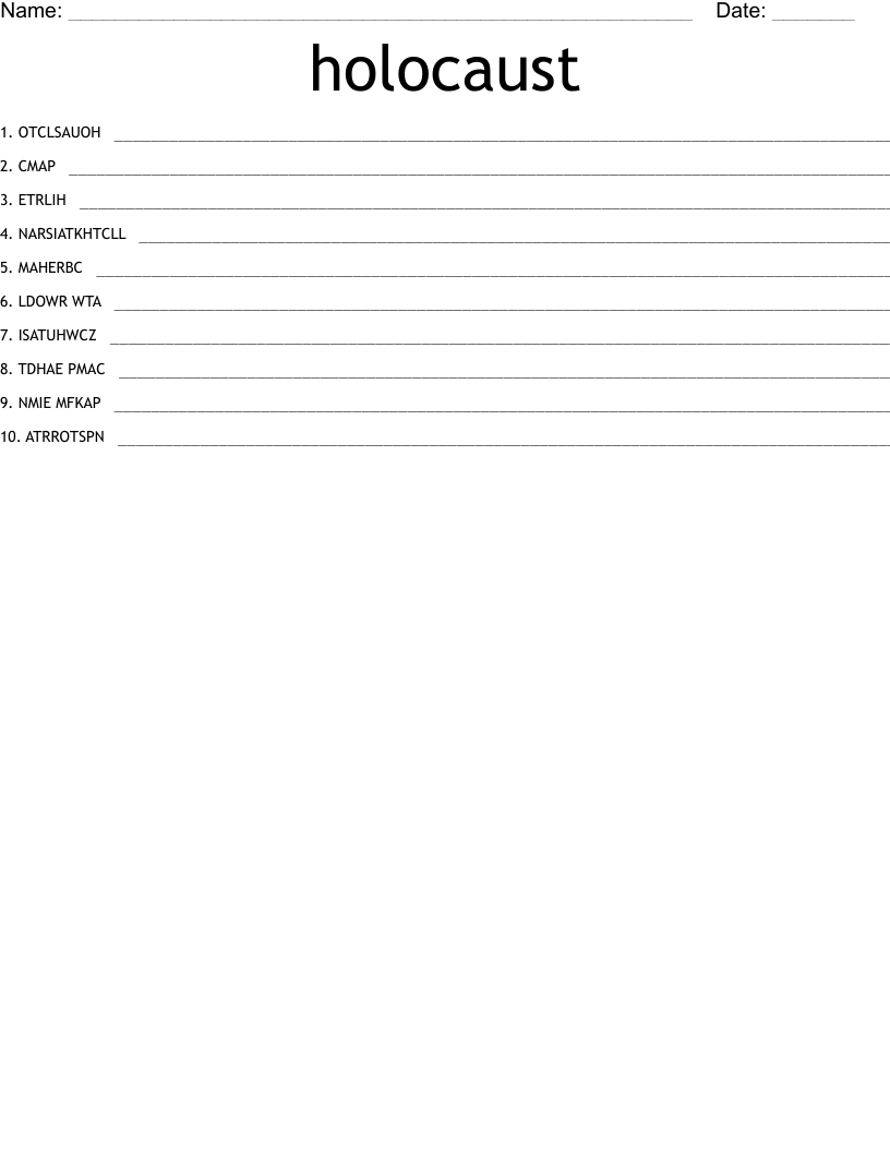 holocaust Word Scramble - WordMint