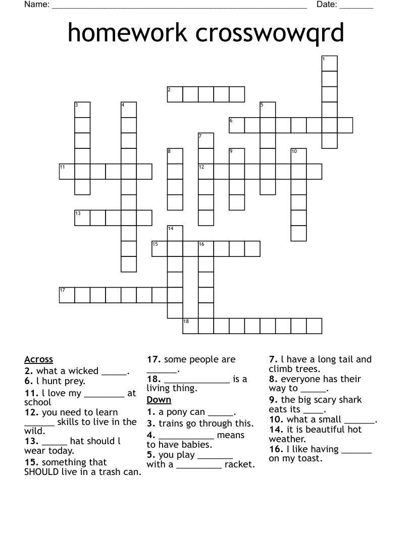 homework crosswowqrd Crossword - WordMint