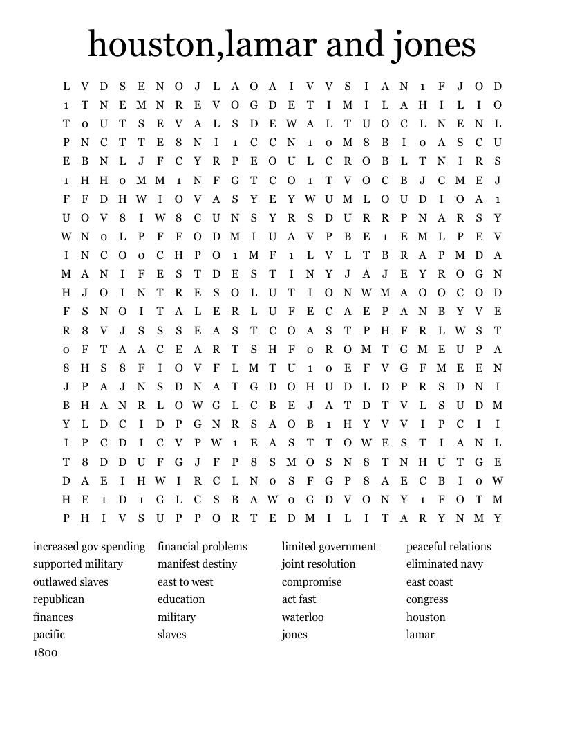 houston,lamar and jones Word Search - WordMint