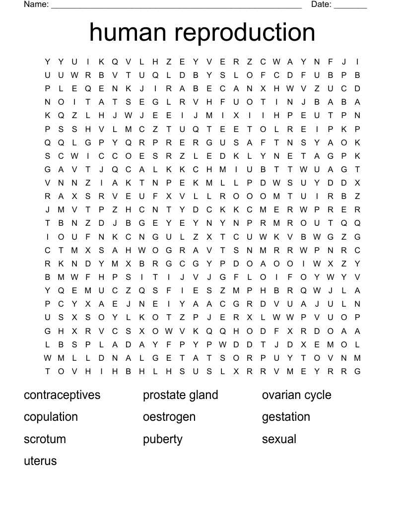 human reproduction Word Search - WordMint