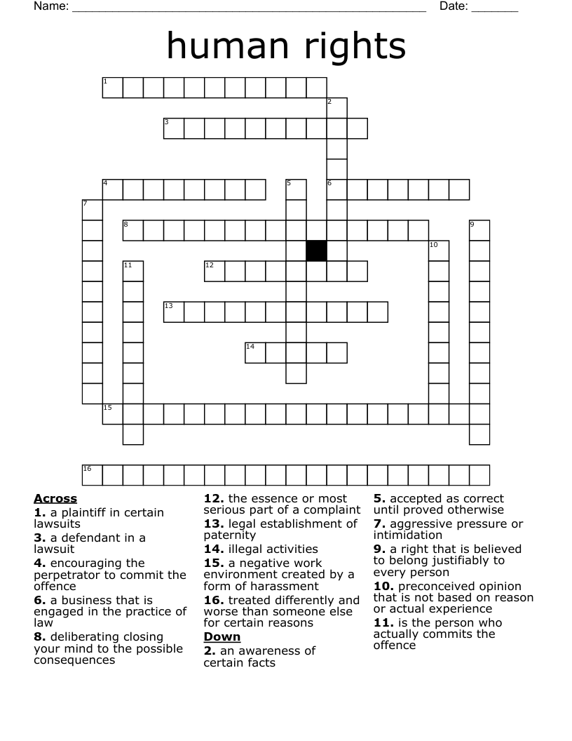 human rights Crossword - WordMint