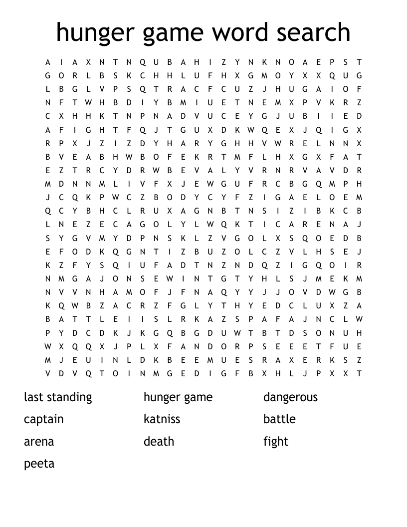 hunger game word search - WordMint