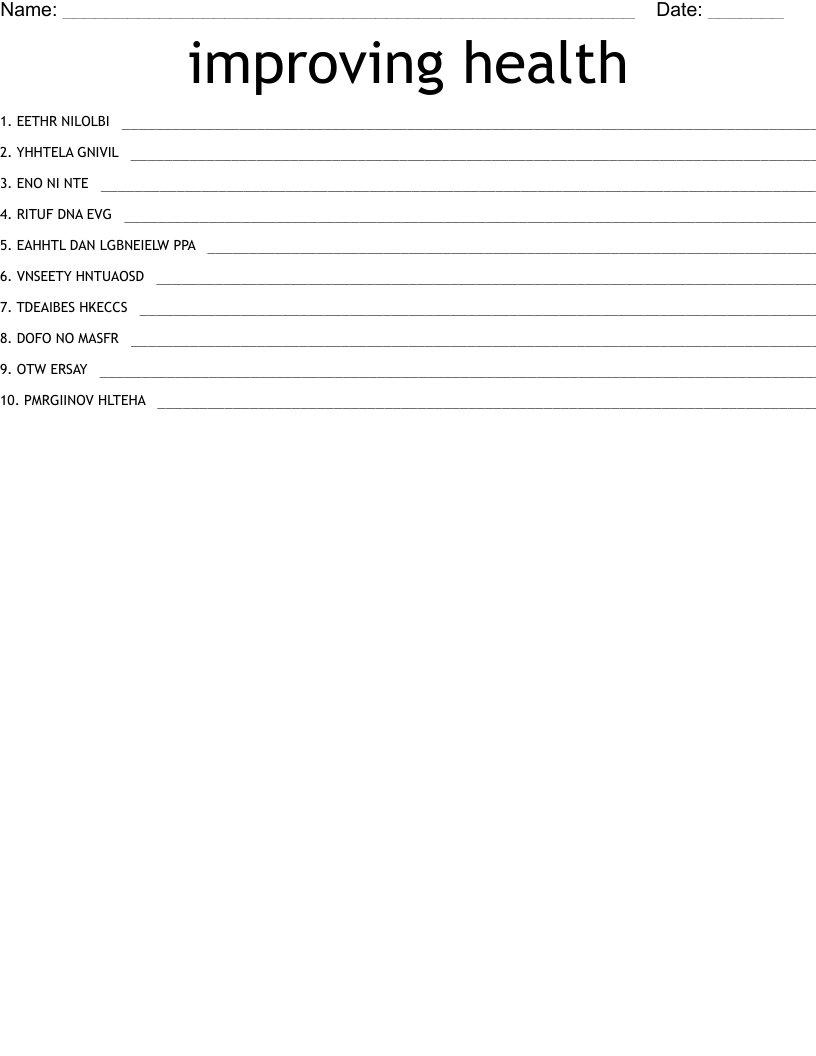 improving health Word Scramble - WordMint