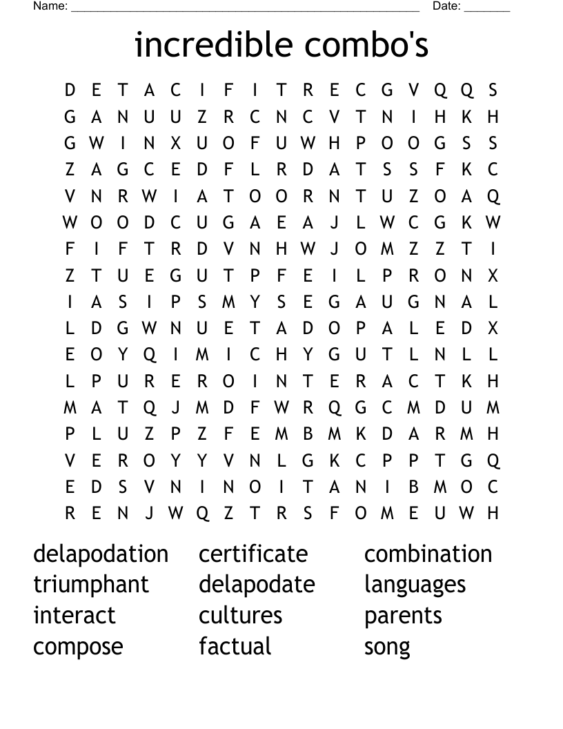 incredible combo's Word Search - WordMint