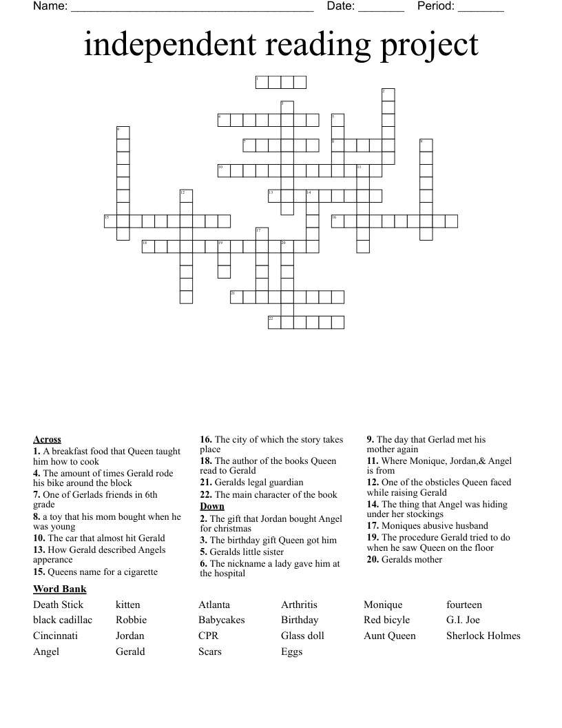 independent reading project Crossword - WordMint