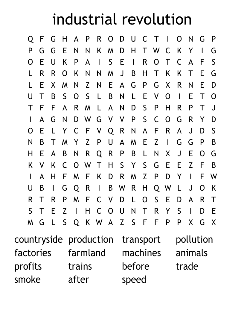 industrial revolution Word Search - WordMint