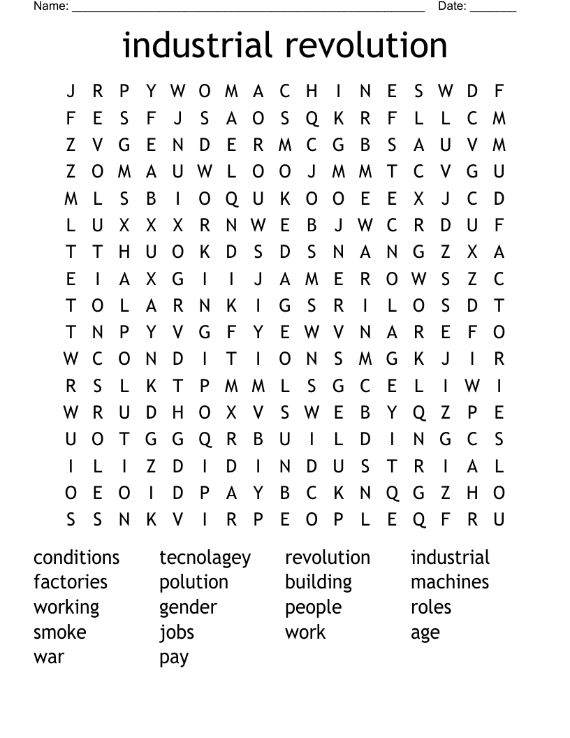 industrial revolution Word Search - WordMint