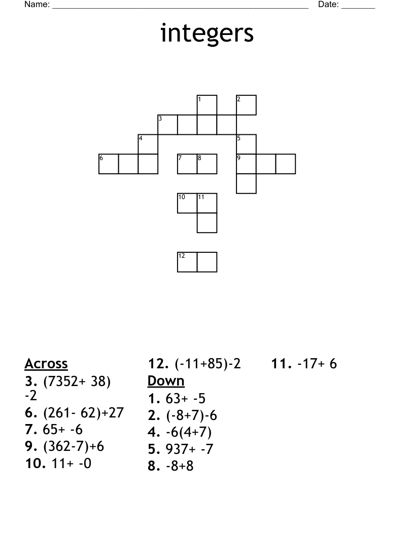 integers Crossword - WordMint